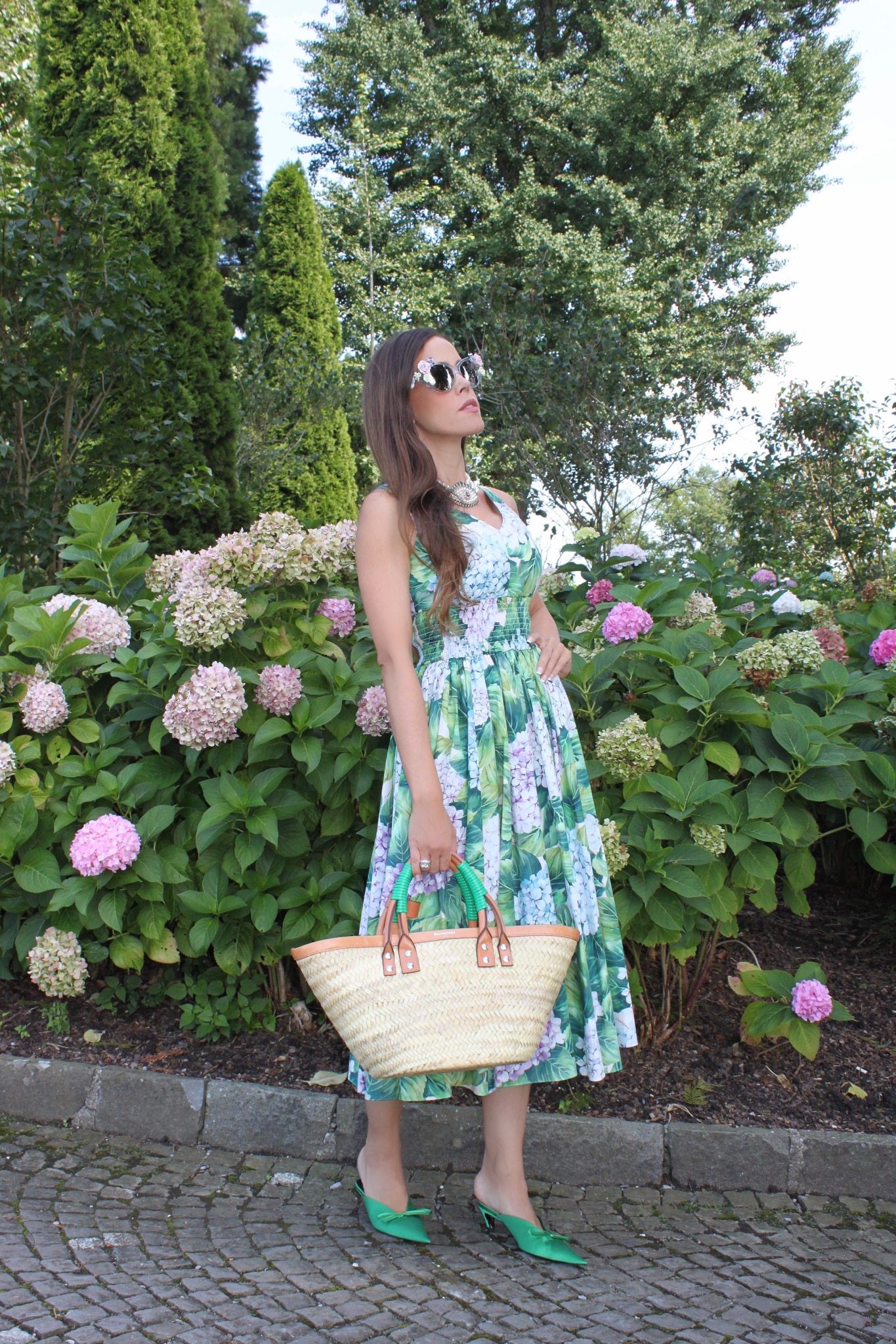 Hydrangea-print sleeveless cotton-poplin dress | Sandra‘s Closet