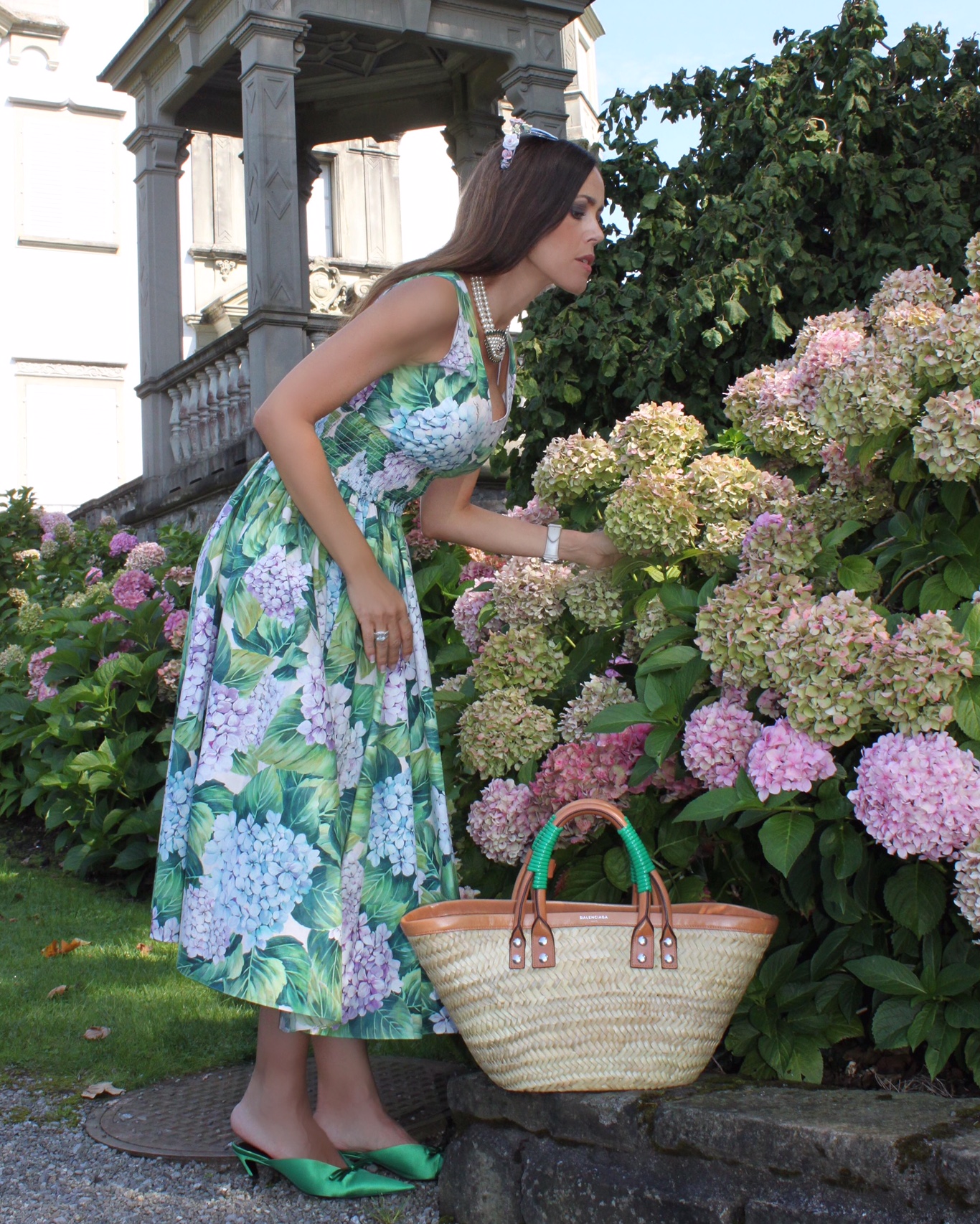 Hydrangea-print sleeveless cotton-poplin dress | Sandra‘s Closet